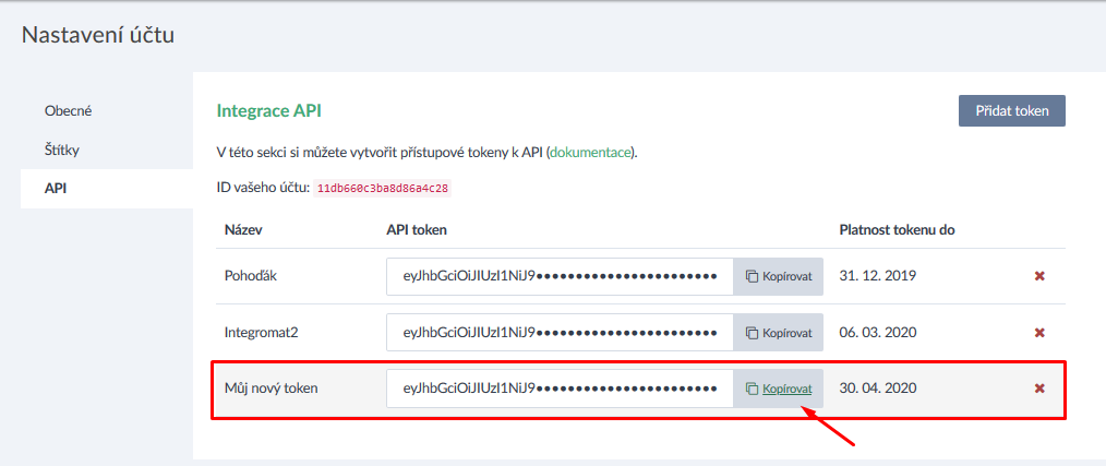 Jak získat přístupový token pro API, Integromat nebo Zapier 📖
